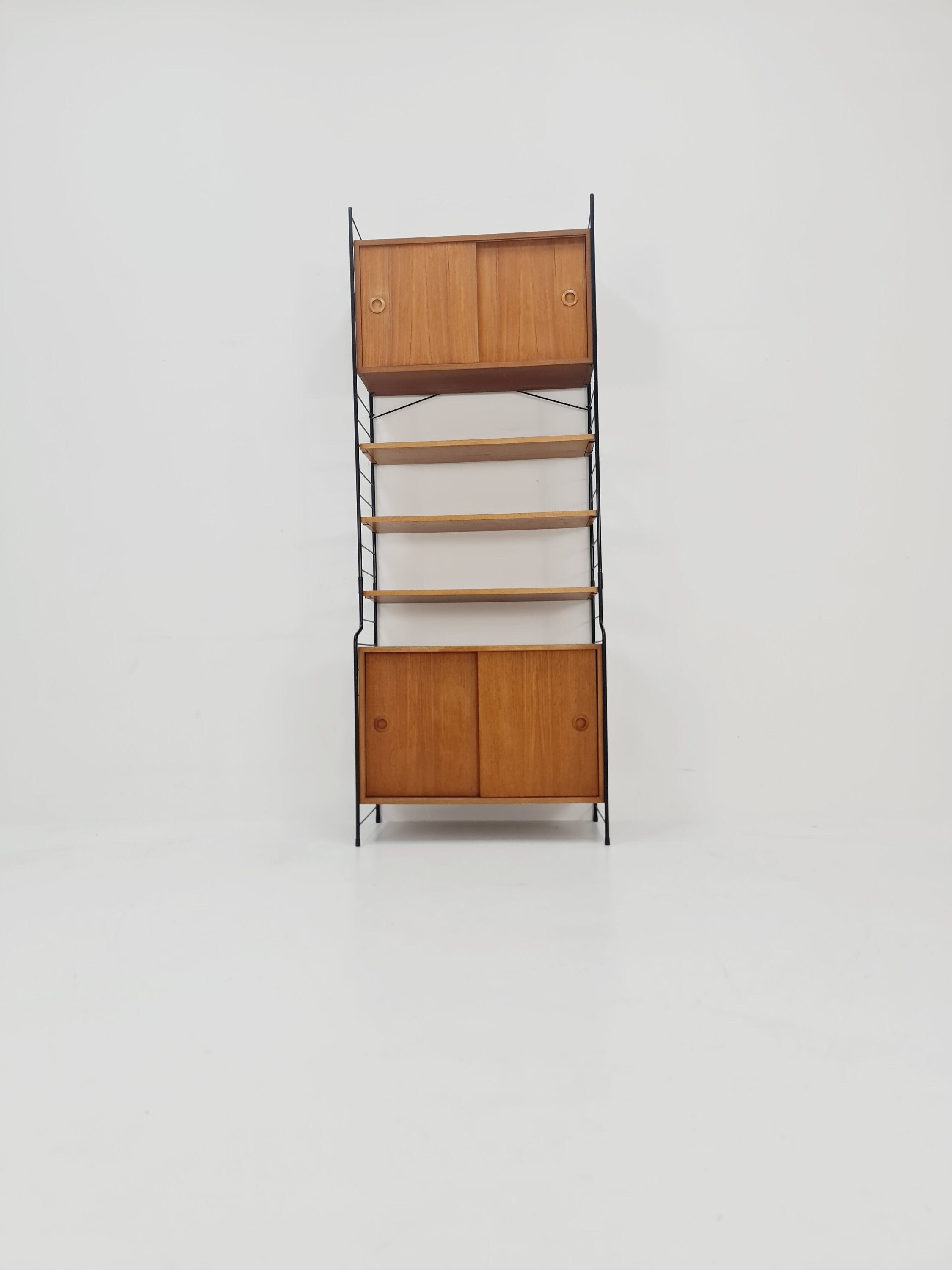 Free standing String shelf-system, bookcase with cabinet teak by WHB ...