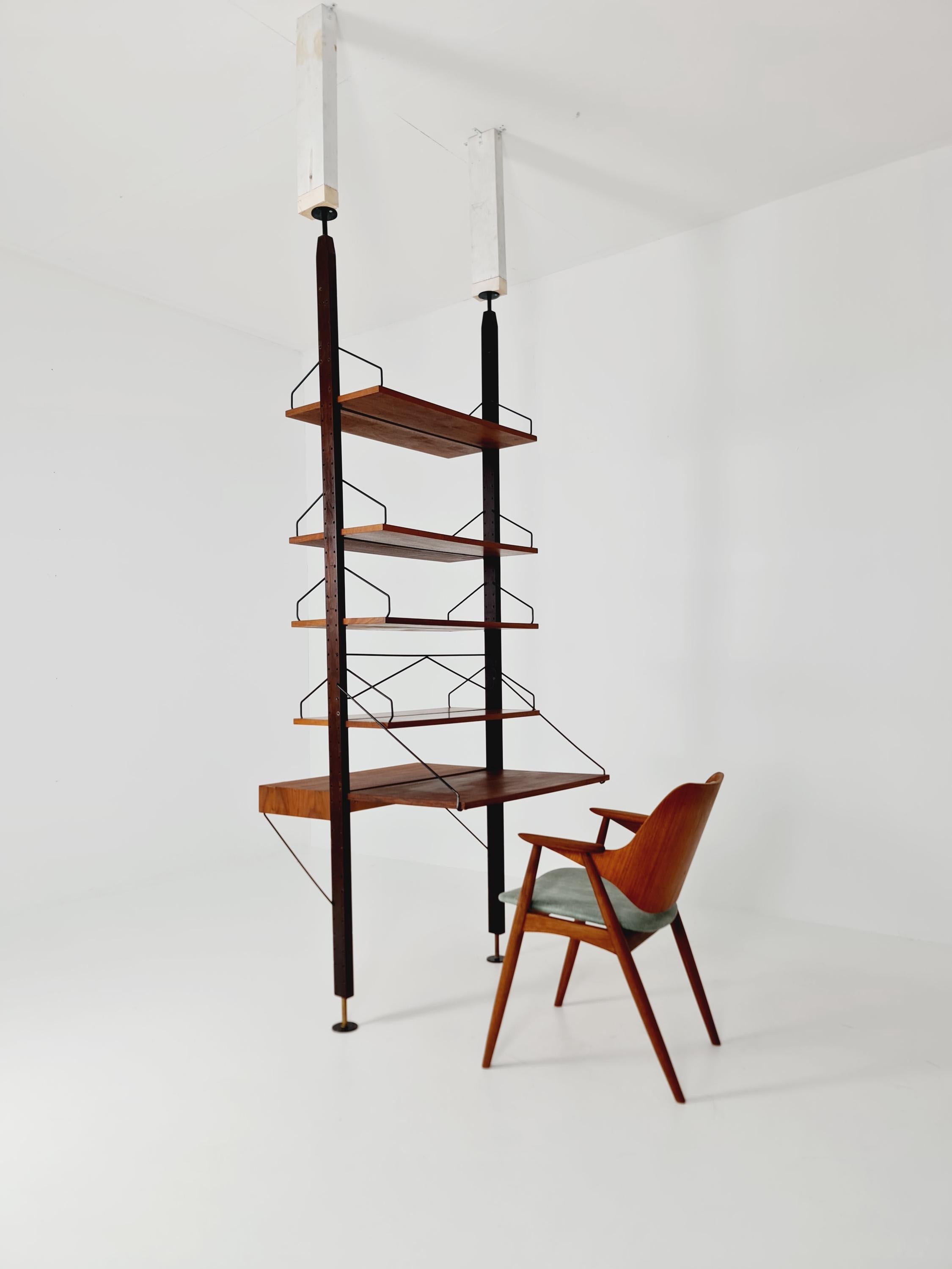 Two sides Midcentury Danish walnut free standing room divider shelving ...